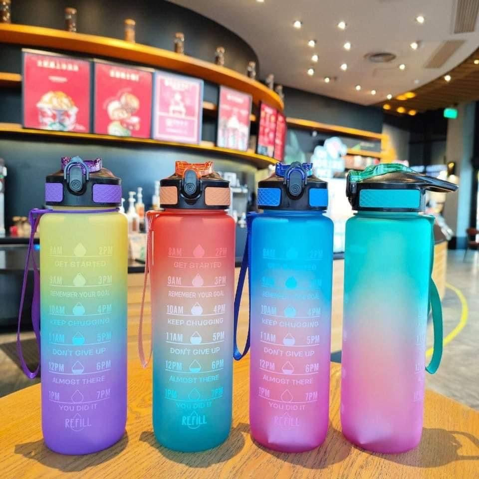 Motivational Water Bottle with Straw & Time Marker-Leakproof زجاجة الم ...